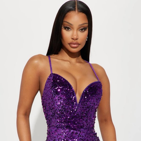 Fashion Nova | Dresses | Fashion Nova Allison Velvet Sequin Gown Purple Nwt | Poshmark
